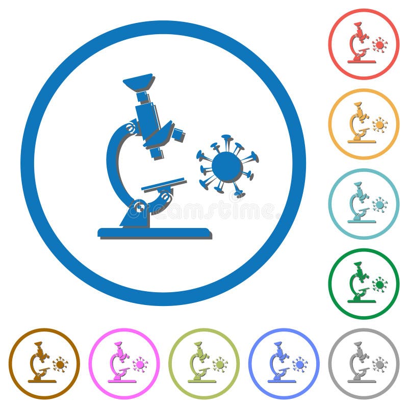 Microscope and Virus Icons with Shadows and Outlines Stock Vector ...