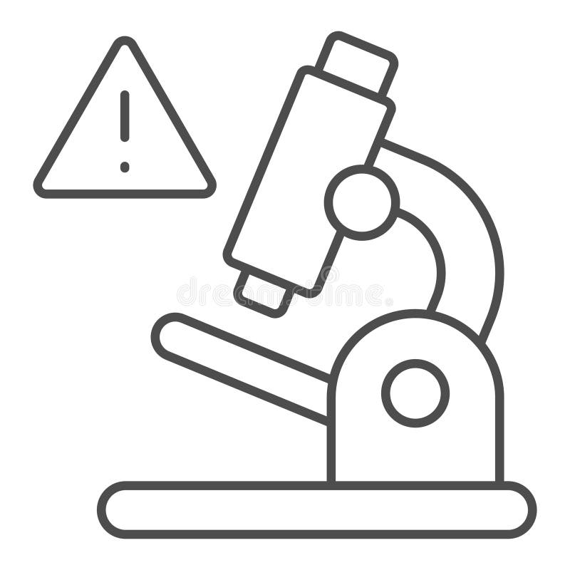 Microscope with Warning Thin Line Icon, Laboratory Test Concept. Vector ...