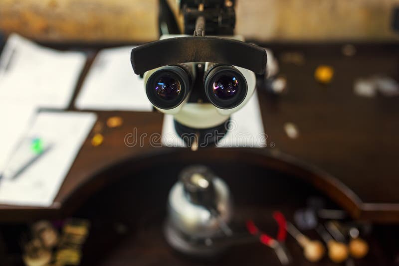Microscope on a Workbench in a Jewelry Workshop. Stock Photo - Image of ...