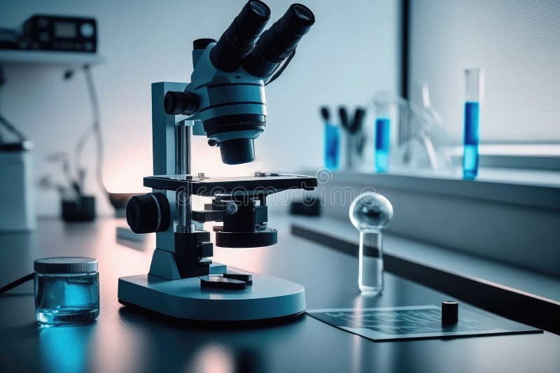 A Microscope on Your Desk in a Study or Laboratory. Stock Image - Image ...