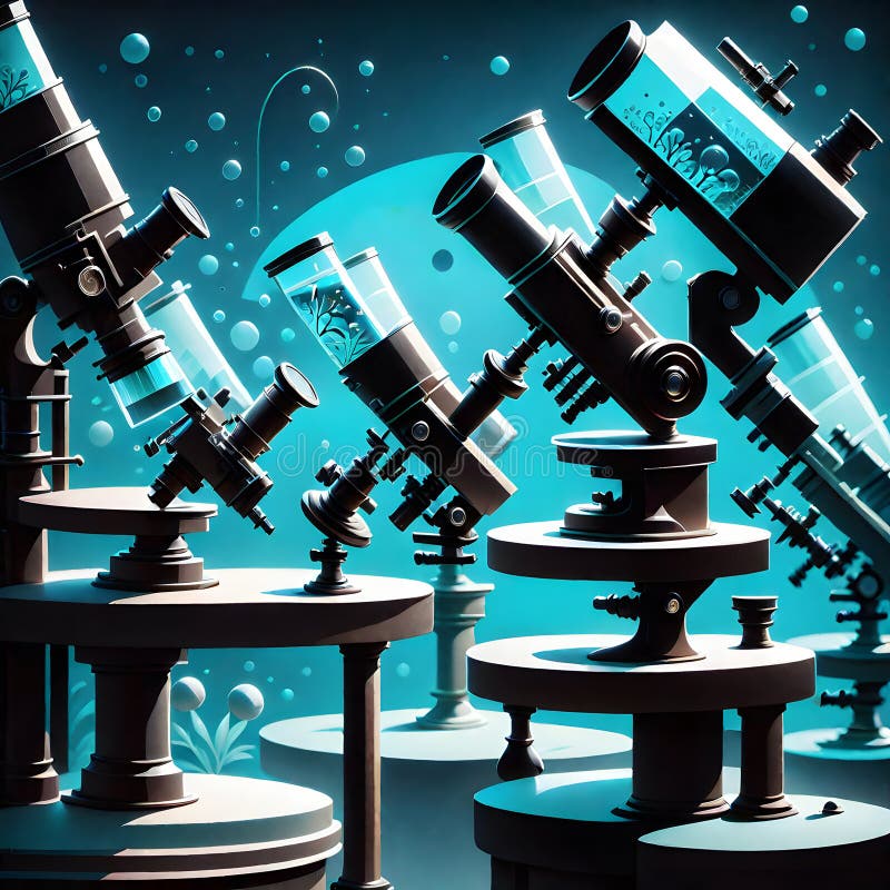 Microscopes, AI-generatet stock illustration. Illustration of eyepiece ...