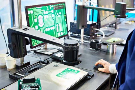 Microscopes for Electronic Boards with Monitors Stock Image - Image of ...