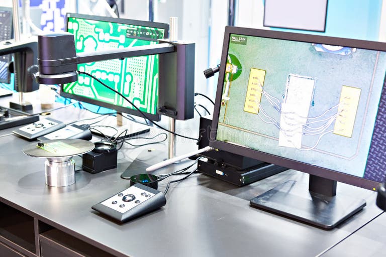 Microscopes for Electronic Boards with Monitors Stock Image - Image of ...