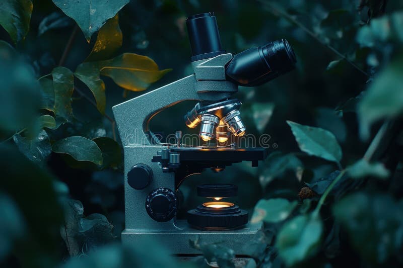 Microscopes Illuminated in a Lush Green Environment Exploring Nature S ...