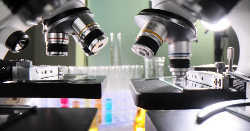 Microscopes Stand in Laboratory Ready for Research Stock Footage ...