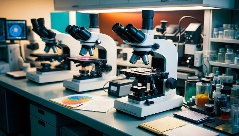 Microscopes Lab Setting Scientific Research Medical Testing Stock ...