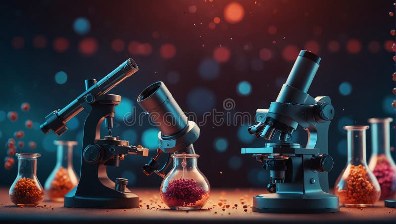 Microscopes and Laboratory Flasks with Colorful Substances in a Modern ...