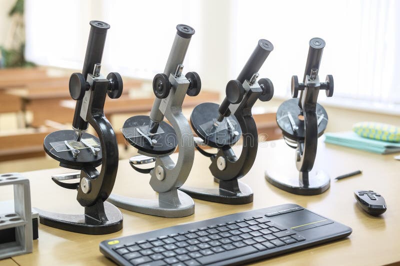 Optical Microscopes in Store Stock Photo - Image of school, optical ...