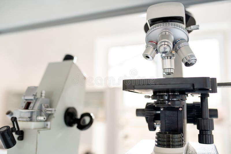 Close-up of Microscopes at Laboratory Stock Image - Image of ...