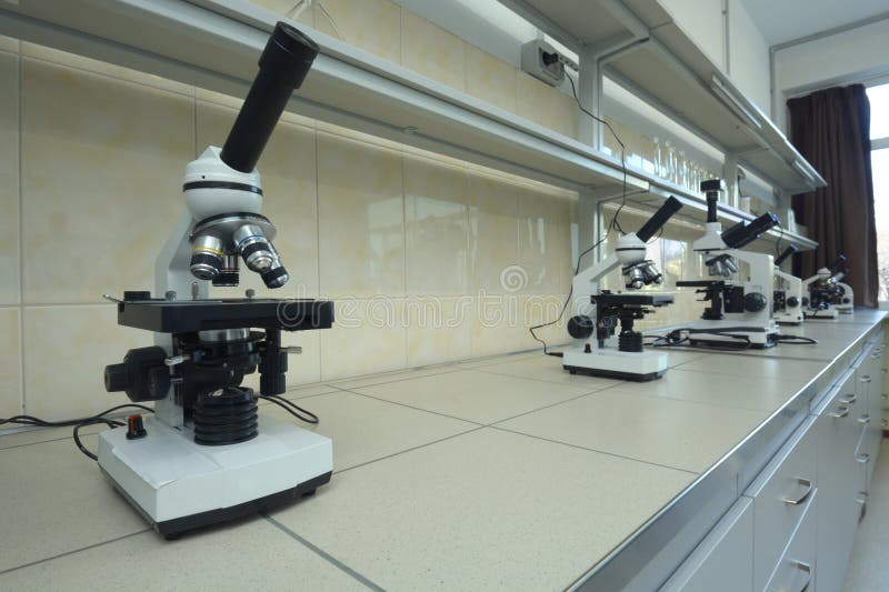 Microscopes Set for Studying in the School Laboratory Stock Photo ...