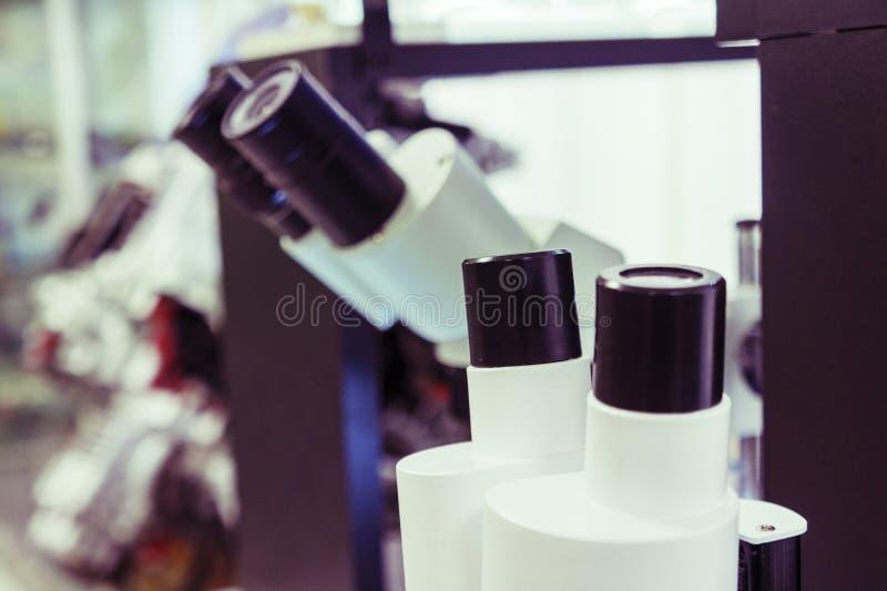 Microscopes on a Table of Laboratory. Medical Equipment Stock Image ...