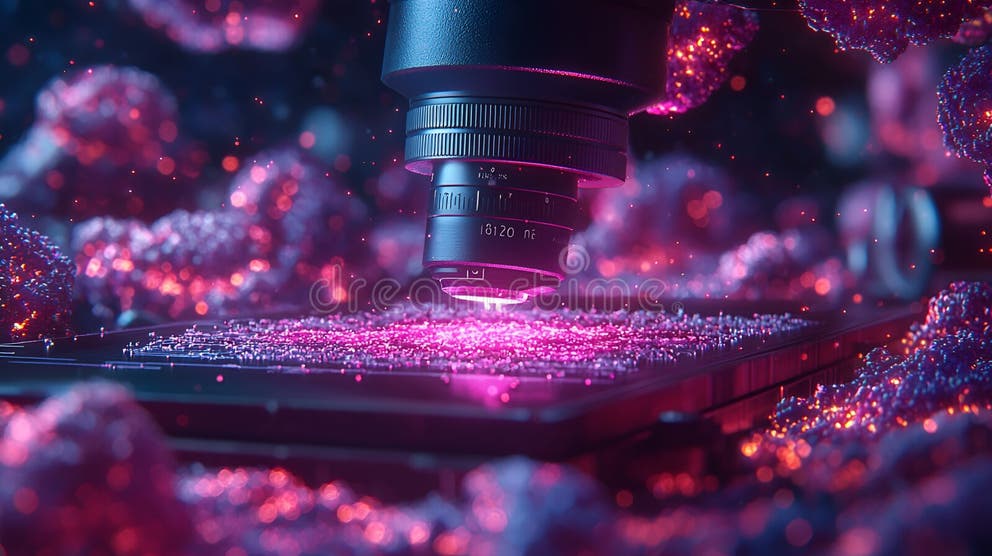 Microscopic Analysis of Glowing Sample, Lab Research Stock Image ...