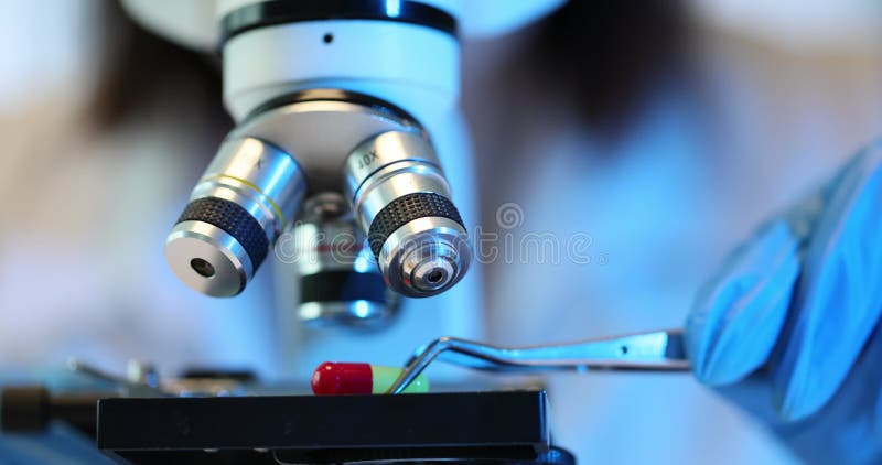 Microscopic Analysis of Red Yellow Capsule Under Microscope Stock ...