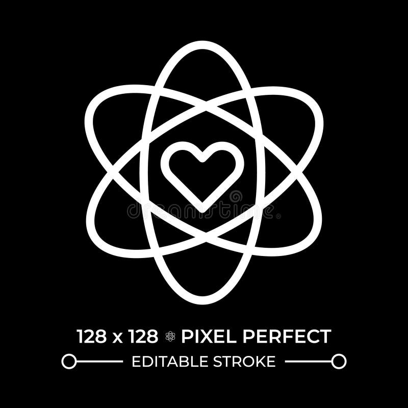 Microscopic Atom Heart Pixel Perfect White Linear Icon for Dark Theme ...