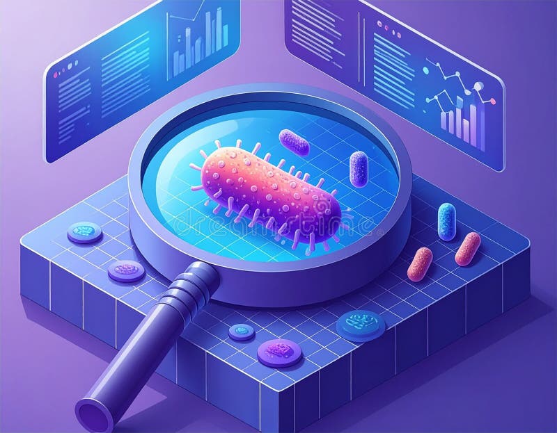 Microscopic Bacteria Analysis with Data Charts Under Magnifying Glass ...