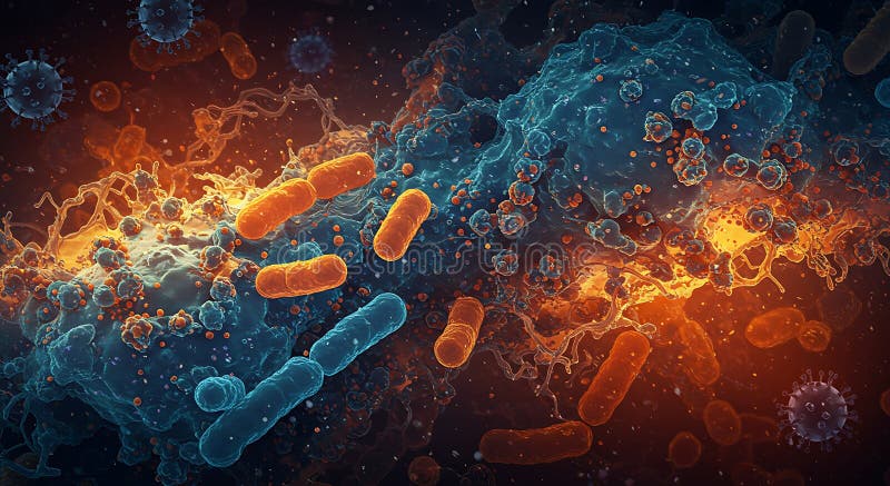 Microscopic Bacteria Battle Dramatic 3d Render Stock Illustration ...