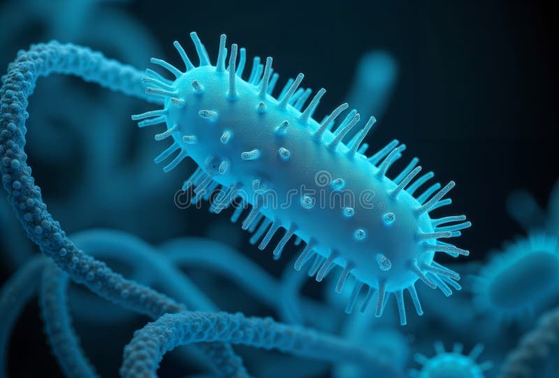 Blue Bacteria Cell Shines in Macro, Generative Ai Stock Illustration ...