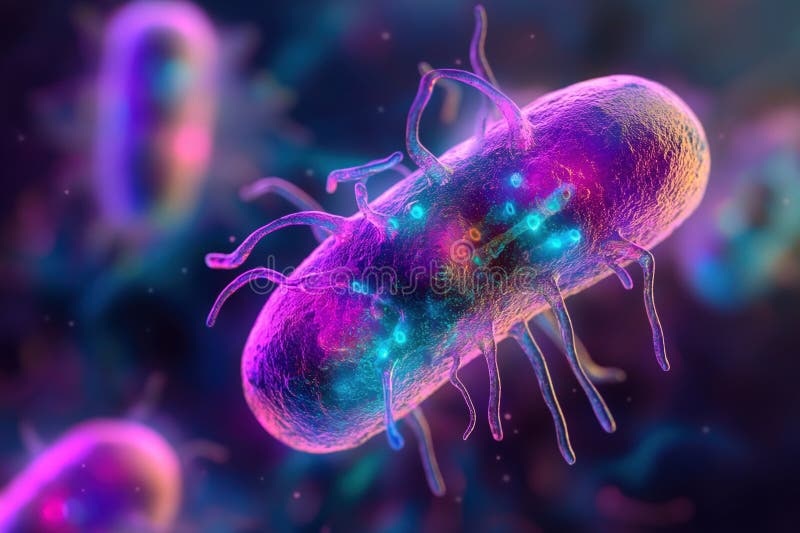 Microscopic Bacteria Cell with Glowing Structure Viewed Under ...