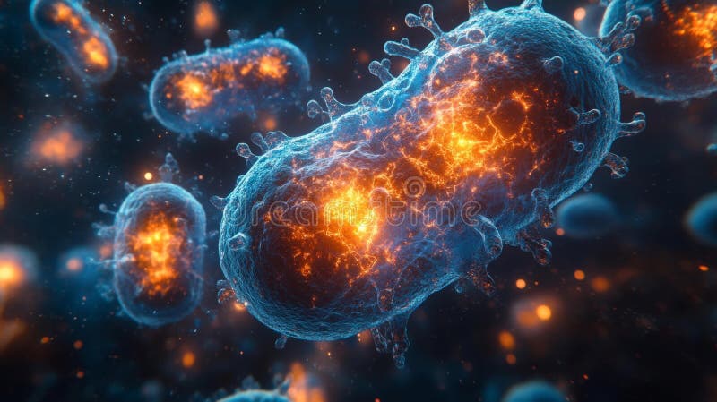 Microscopic Bacteria with Electric Bioluminescent Effect Stock ...