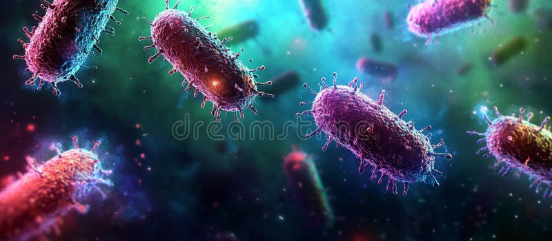 Microscopic Bacteria Vivid Colorful 3D Render of Rod Shaped Microbes ...