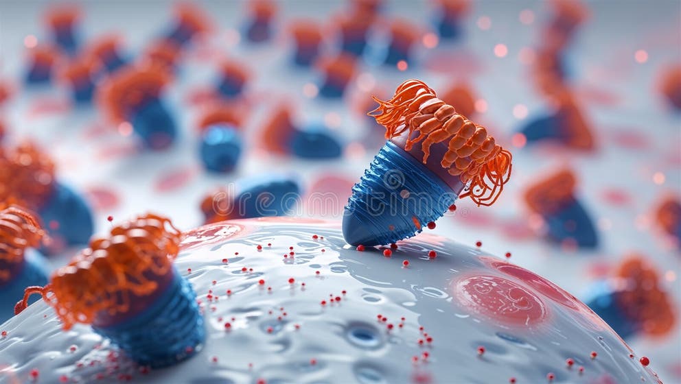 Microscopic Bacteriophage Docked on Cell Surface, Tail Sheath and Base ...