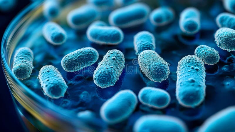 Microscopic Blue Bacteria Cells in Petri Dish Showcased Under High ...