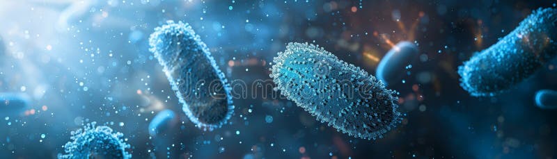 Microscopic Blue Bacteria in a Watery Environment Stock Illustration ...