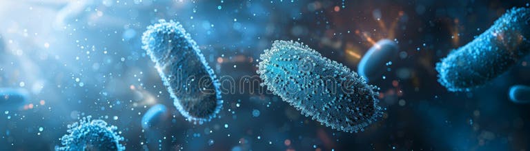 Microscopic Blue Bacteria in a Watery Environment Stock Illustration ...