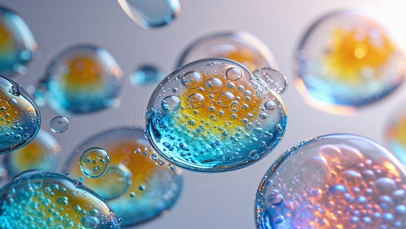 Microscopic Bubbles Floating and Glowing in Abstract Scientific ...