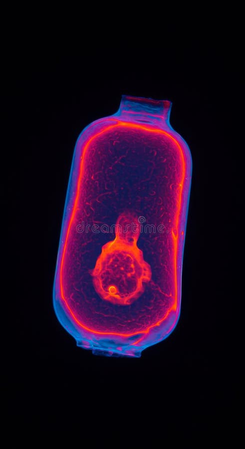 Microscopic Cell Structure Glowing Red and Blue Stock Illustration ...