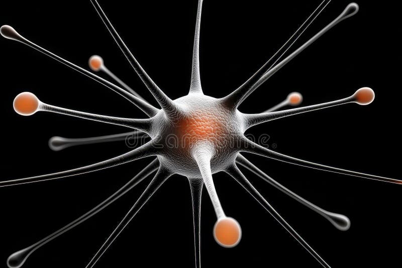 Microscopic Cell Structure with Radiating Appendages and Orange ...