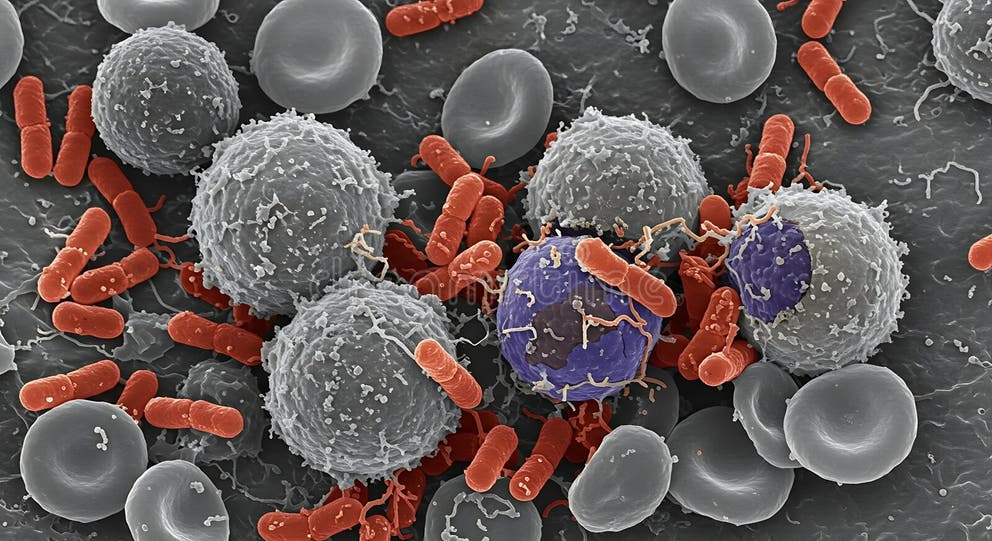 Microscopic Cells Bacteria Red Rods on Grey Surface Stock Illustration ...