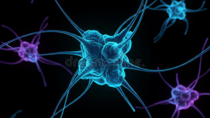 Microscopic Cells in Blue and Purple on Black Background Biology ...