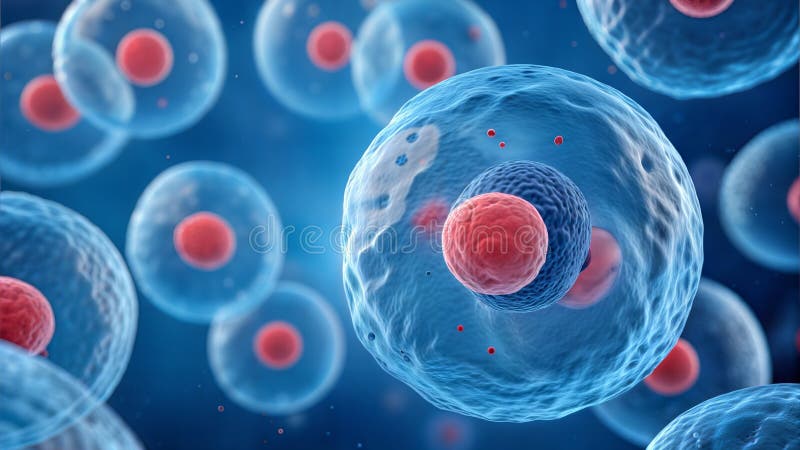Microscopic Cells Rendering, Blue Cell Membrane, Red Nucleus ...