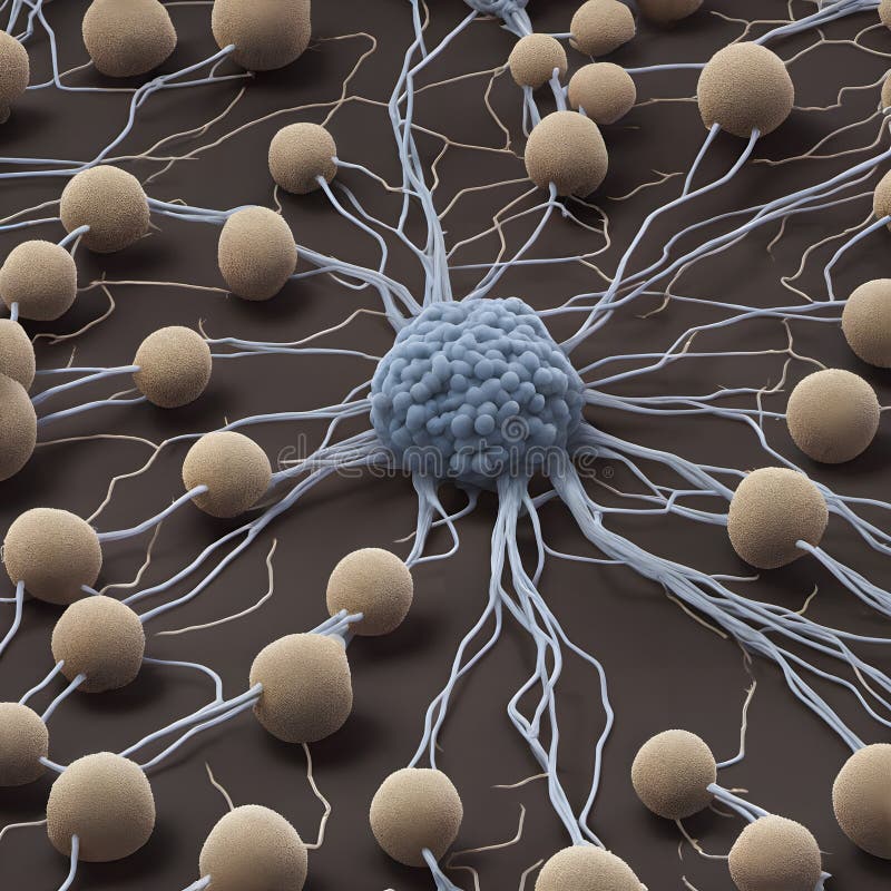 Microscopic Cellular Network: Interconnected Spheres and Fibers Stock ...