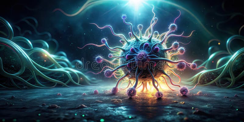 Microscopic Cellular Structure Illuminated in Vibrant Hues, Featuring ...