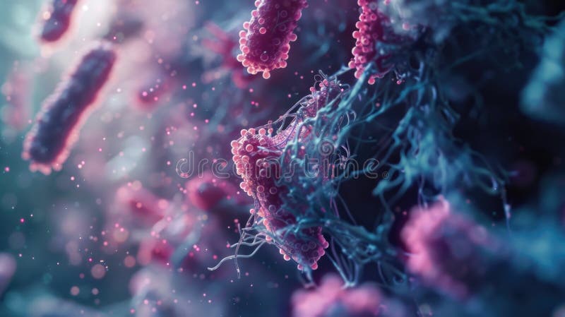 Microscopic Cellular Structure with Virus Particles Stock Image - Image ...