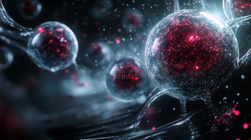 Microscopic Cellular Structures Illuminated in Red and Blue Hues Stock ...