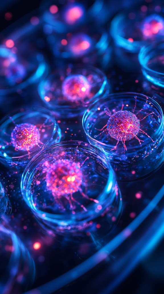 Microscopic Cellular Structures in a Petri Dish, a Glimpse into Biomedical Research Stock ...