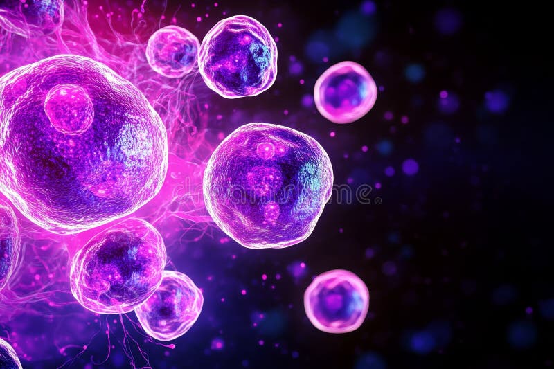 Microscopic Cellular Structures Vibrant of Glowing Purple Cells Ideal ...