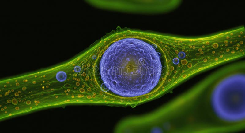 Microscopic Close-Up of a Cell with Nucleus and Organelles Under ...