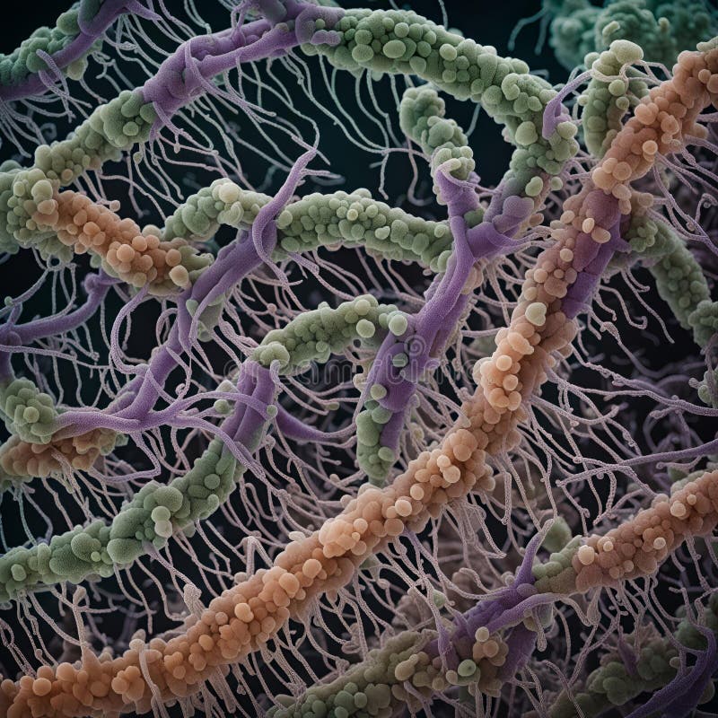 Microscopic Close-up of Colorful Fungal Mycelium with Intricate ...