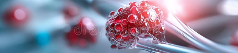 Microscopic Close-up of a Red Cancer Cell Undergoing Mutation in a ...