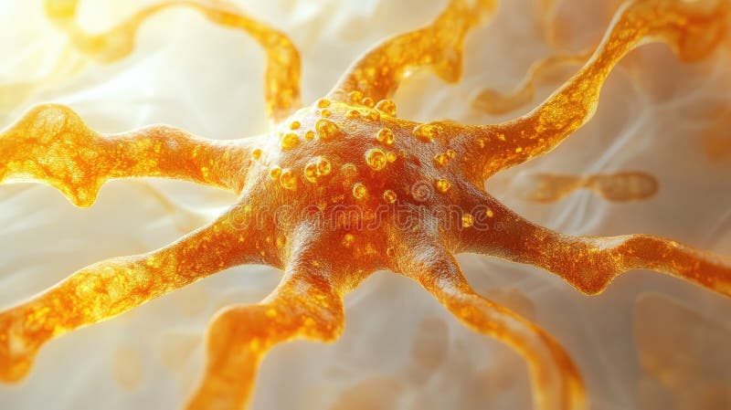 A Microscopic View of a Bright Orange Cell with Multiple Arms and ...