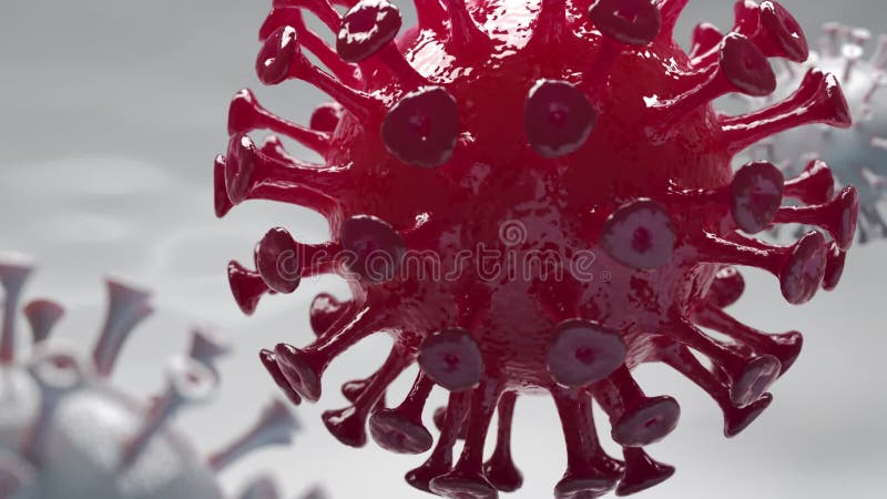 Microscopic Coronavirus Model SARS-CoV-2 Close-up, Red, Floating in the ...