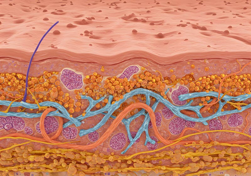 Microscopic Cross Section of Human Skin Revealing Complex Cellular ...