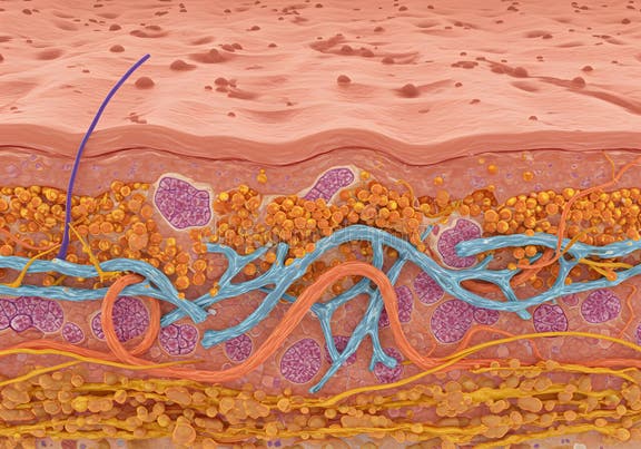 Microscopic Cross Section of Human Skin Revealing Complex Cellular ...