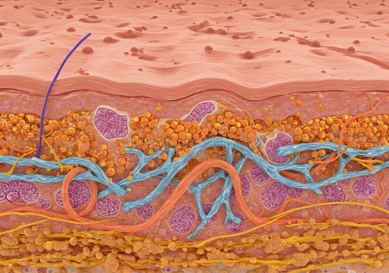 Microscopic Cross Section of Human Skin Revealing Complex Cellular ...