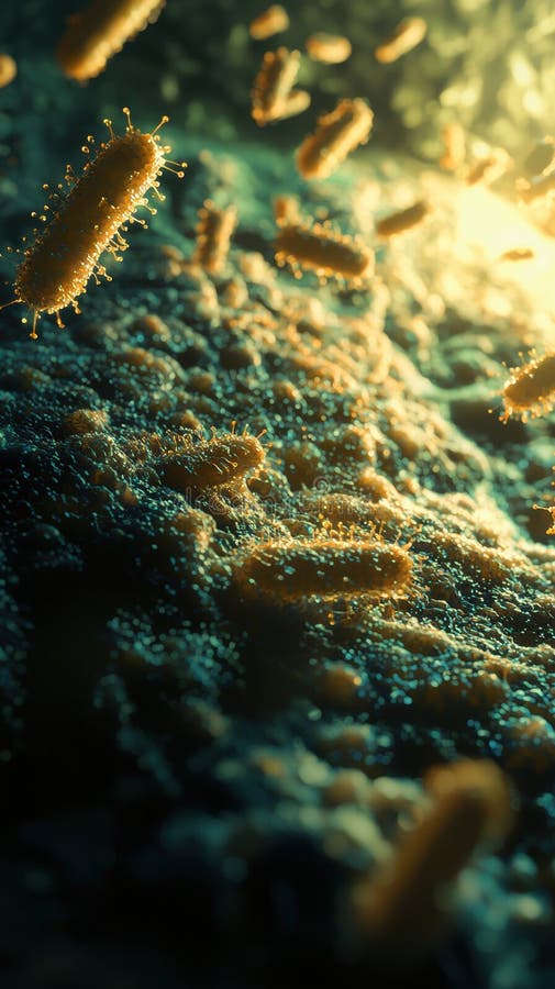 Microscopic 3D Bacteria on Textured Surface Stock Illustration ...