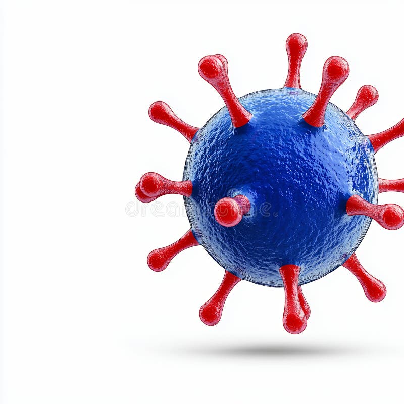 Microscopic 3D Render of Blue Virus with Red Protrusions on White Stock ...